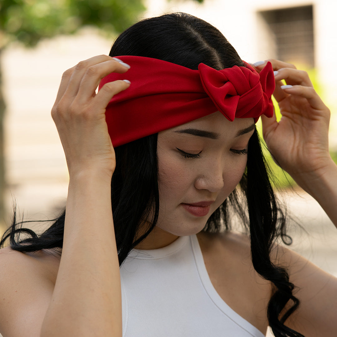 Banda con Moño, Diadema o Balaca de Tela Elástica Roja | MITIGADORES